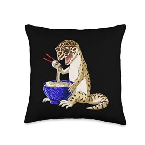 leopard gecko gifts funny japanese kawaii ramen reptile leopard gecko throw pillow, 16x16, multicolor