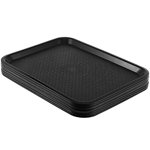 SHEUTSAN 8 Packs 16 x 12 Inches Plastic Fast Food Trays, Non-Slip Rectangular Restaurant Cafeteria Serving Trays, Sturdy Black Storage Trays Food Service Trays, for Household and Business Use