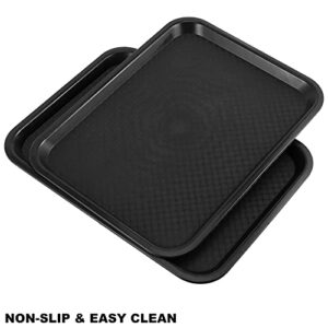 SHEUTSAN 8 Packs 16 x 12 Inches Plastic Fast Food Trays, Non-Slip Rectangular Restaurant Cafeteria Serving Trays, Sturdy Black Storage Trays Food Service Trays, for Household and Business Use