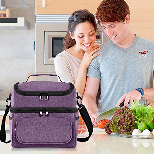 Dual Compartment lunch bag with Shoulder Strap Leakproof Insulated Cooler Bag Tote with Lunchbox Belt for Men Women Adults Work