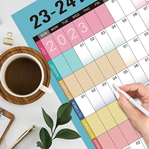 2023-2024 Yearly Wall Calendar - July 2023 - June 2024, Yearly Wall Calendar 2023-2024, 2023-2024 Wall Calendar with Holidays, 23.1" x 34.6" (Open), Year-Round Large Wall Calendar, Colorful, Thick Paper, Double-Sided Small Round Sticks