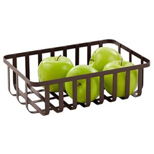 mdesign farmhouse metal kitchen storage organizer basket bin - for kitchen cabinets or pantry - store fruit, snacks, cereal, baking supplies, pastas, packets - bronze