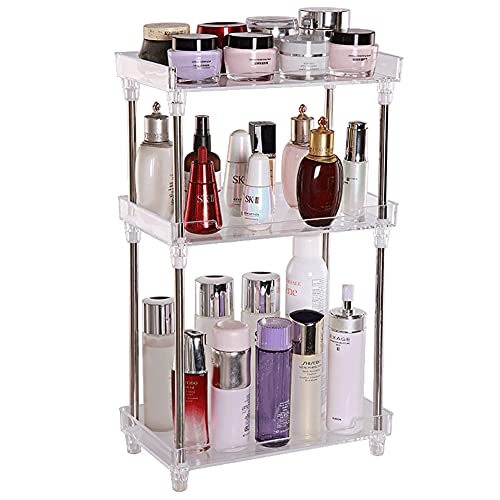 whillar Bathroom Organizer Countertop Acrylic Vanity Bathroom Sink Counter Dresser Top Corner Cosmetic Skincare Makeup Lotion Perfume Organizer and Storage Tray Shelf 3-Tier for Bathroom Kitchen