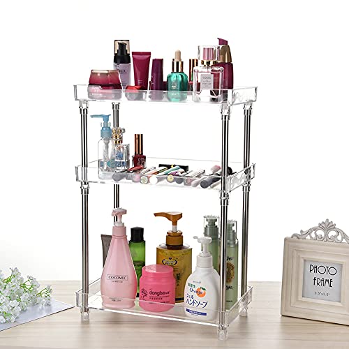 whillar Bathroom Organizer Countertop Acrylic Vanity Bathroom Sink Counter Dresser Top Corner Cosmetic Skincare Makeup Lotion Perfume Organizer and Storage Tray Shelf 3-Tier for Bathroom Kitchen