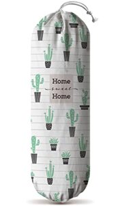 hglian cactus plastic grocery bag holder and dispenser,large hanging garbage shopping trash bags organizer storage,cute cactus kitchen decor,gifts for women mom grandma