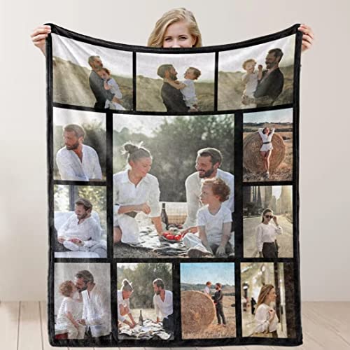 Wucidici Personalized Blanket with Picture, Custom Blanket with Photo Collage, Customized Text Blanket Throw Gift for Family Friend Dog or Pet Wedding Anniversary(12 Photos Collage, 60"x 80")