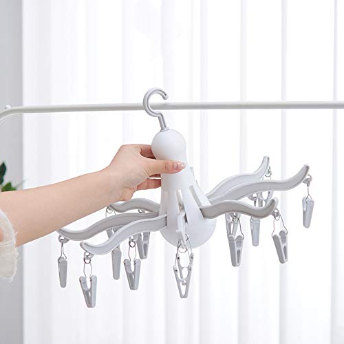 XIGUI Foldable Clip and Drip Hanger, Folding Portable Underwear Hangers Hanging Drying Rack, 8-Claw Octopus Hanging Dryer with 16 Clips Small Hanger, Simple to fold up and Place