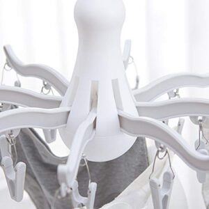 XIGUI Foldable Clip and Drip Hanger, Folding Portable Underwear Hangers Hanging Drying Rack, 8-Claw Octopus Hanging Dryer with 16 Clips Small Hanger, Simple to fold up and Place