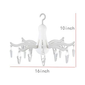 XIGUI Foldable Clip and Drip Hanger, Folding Portable Underwear Hangers Hanging Drying Rack, 8-Claw Octopus Hanging Dryer with 16 Clips Small Hanger, Simple to fold up and Place