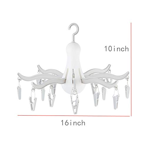 XIGUI Foldable Clip and Drip Hanger, Folding Portable Underwear Hangers Hanging Drying Rack, 8-Claw Octopus Hanging Dryer with 16 Clips Small Hanger, Simple to fold up and Place