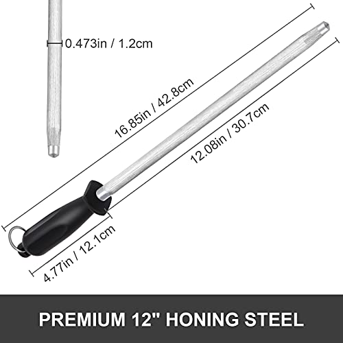 Honing Steel Knife Sharpening Rod 12 inches, Premium Carbon Steel Knife Sharpener Stick, Easy to Use Honer for Knives and Rod Sharpeners - Daily Maintenance