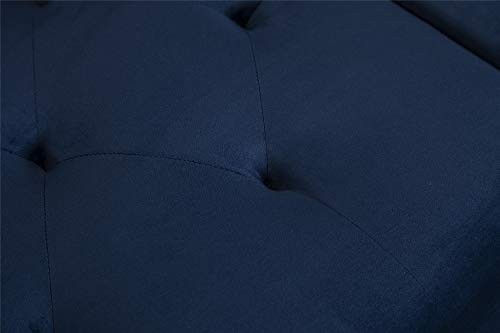 SIU Sectional Convertible Futon Sofa Bed,Mid-Century Button Tufted Sofa 2 Pillows,Reversible Chaise,L Shape Sectional Couch Sleeper Velvet Sleeper Sofa for Living Room Furniture (Navy Blue)