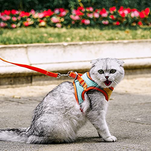 JSXD Cat Harness,Leash and Collar Set,Escape Proof Kitten Vest Harness for Walking,Easy Control Night Safe Pet Harness with Reflective Strap and Bell for Small Large Kitten,Fit for Puppy,Rabbit