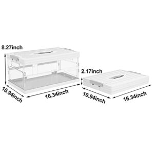 Apsan Collapsible Storage Bins with Lids for organizing, Stackable Clear Latch Storage Box with Handle, Folding Plastic Containers,White