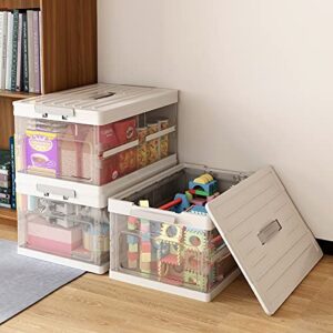 Apsan Collapsible Storage Bins with Lids for organizing, Stackable Clear Latch Storage Box with Handle, Folding Plastic Containers,White