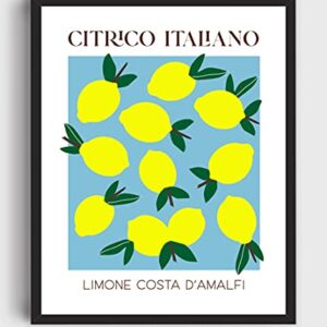 Abstract Fruit No.11 Lemons Exhibition Wall Art Print. 11x14 UNFRAMED Modern Kitchen Wall Decor. Shades of Green, Yellow & Blue on White.