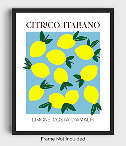 Abstract Fruit No.11 Lemons Exhibition Wall Art Print. 11x14 UNFRAMED Modern Kitchen Wall Decor. Shades of Green, Yellow & Blue on White.