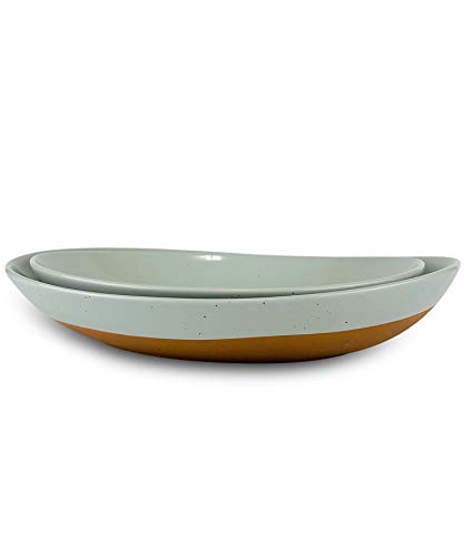 Mora Ceramic Large Serving Bowls- Set of 2 Oval Platters for Entertaining. Modern Kitchen Dishes for Dinner, Fruit, Salad, Turkey, etc. Oven, Dishwasher Safe, 55/35 oz, 13.5" / 11.8" - Earl Grey