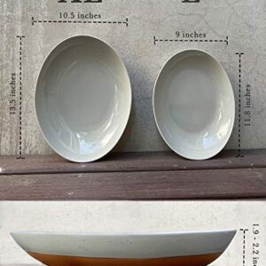 Mora Ceramic Large Serving Bowls- Set of 2 Oval Platters for Entertaining. Modern Kitchen Dishes for Dinner, Fruit, Salad, Turkey, etc. Oven, Dishwasher Safe, 55/35 oz, 13.5" / 11.8" - Earl Grey