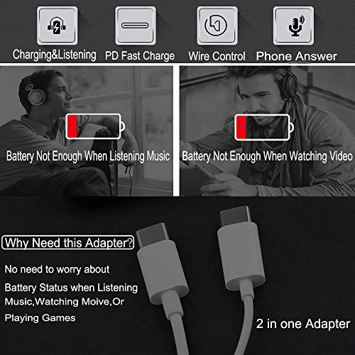 USB C Splitter, Dual USB C Audio and Charger Adapter Compatible with ipad Pro/Air 4,Samsung Galaxy Phone S21/S20/FE 5G/+/Ultra/Note 20/10+Plus,Google Pixel 4/3/2 XL