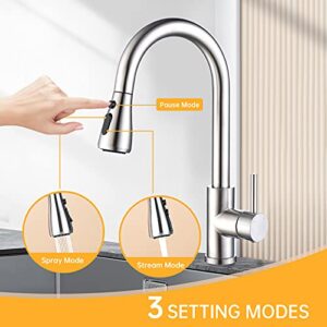 Hiqufet Kitchen Faucet with Pull Down Sprayer Brushed Nickel, High Arc Single Handle Kitchen Sink Faucet, Commercial Modern Farmhouse rv Stainless Steel Kitchen Faucets, Llave de fregadero de cocina