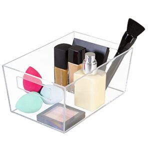 richards clear plastic storage bins for kitchen cabinet, pantry, bathroom organizer-makeup holder closet containers with handles for toys and shoes. 8.97 x 6.02 x 4.09. pack of 4