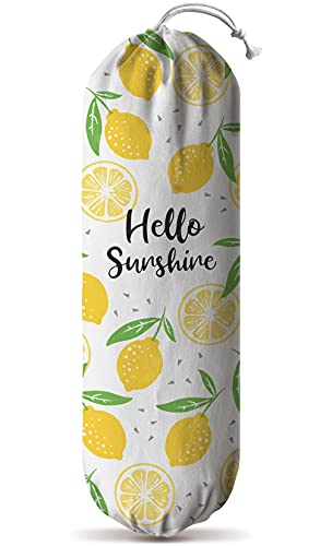 Hglian Lemon Grocery Bags Holder Dispenser Wall Mount Plastic Bag Holder Garbage Shopping Trash Bags Storage Carrier Organizer,Cute Lemon Home Kitchen Décor, Gifts for Women Mom Wife