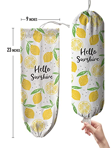 Hglian Lemon Grocery Bags Holder Dispenser Wall Mount Plastic Bag Holder Garbage Shopping Trash Bags Storage Carrier Organizer,Cute Lemon Home Kitchen Décor, Gifts for Women Mom Wife