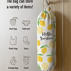 Hglian Lemon Grocery Bags Holder Dispenser Wall Mount Plastic Bag Holder Garbage Shopping Trash Bags Storage Carrier Organizer,Cute Lemon Home Kitchen Décor, Gifts for Women Mom Wife