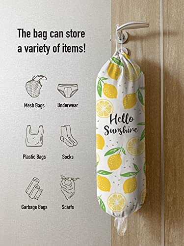 Hglian Lemon Grocery Bags Holder Dispenser Wall Mount Plastic Bag Holder Garbage Shopping Trash Bags Storage Carrier Organizer,Cute Lemon Home Kitchen Décor, Gifts for Women Mom Wife