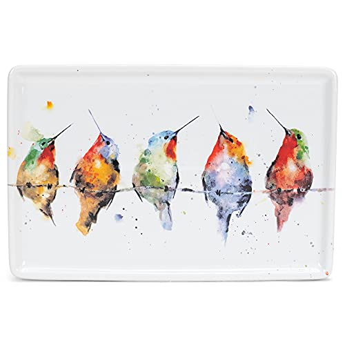 DEMDACO Dean Crouser Hummers On A Wire Watercolor 7.5 x 5 Ceramic Stoneware Decorative Tray