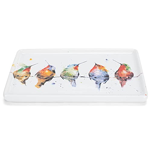 DEMDACO Dean Crouser Hummers On A Wire Watercolor 7.5 x 5 Ceramic Stoneware Decorative Tray