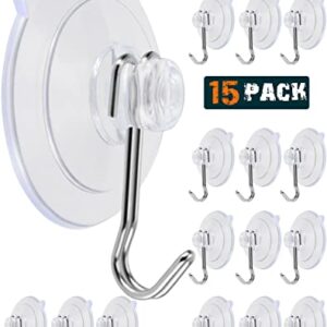 LUPYJI 15 Pack Suction Cup Hooks,Thicken Transparent Reusable Suction Cups for Glass/Kitchen/Bathroom/Shower Wall/Window/Door,Holds up to 4 lbs