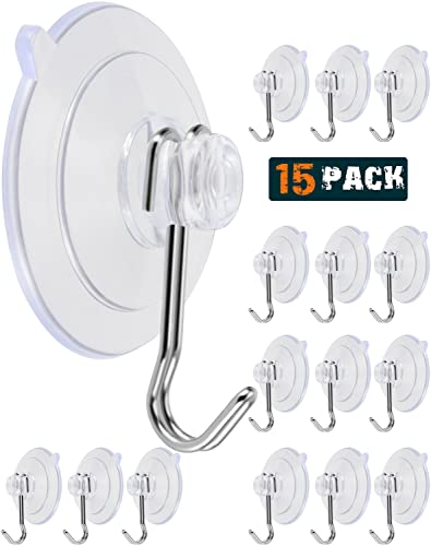 LUPYJI 15 Pack Suction Cup Hooks,Thicken Transparent Reusable Suction Cups for Glass/Kitchen/Bathroom/Shower Wall/Window/Door,Holds up to 4 lbs