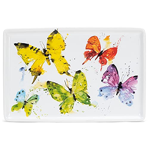 DEMDACO Dean Crouser Flock of Butterflies Watercolor 7.5 x 5 Ceramic Stoneware Decorative Tray