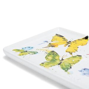 DEMDACO Dean Crouser Flock of Butterflies Watercolor 7.5 x 5 Ceramic Stoneware Decorative Tray