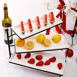 Sweese 731.101 3 Tiered Serving Stand, Foldable Rectangular Food Display Stand with White Porcelain Platters - Serving Trays, Dessert Display Server for Brithday Party, Valentine's Day and Events