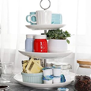 Sweese 731.101 3 Tiered Serving Stand, Foldable Rectangular Food Display Stand with White Porcelain Platters - Serving Trays, Dessert Display Server for Brithday Party, Valentine's Day and Events