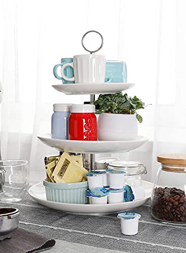 Sweese 731.101 3 Tiered Serving Stand, Foldable Rectangular Food Display Stand with White Porcelain Platters - Serving Trays, Dessert Display Server for Brithday Party, Valentine's Day and Events