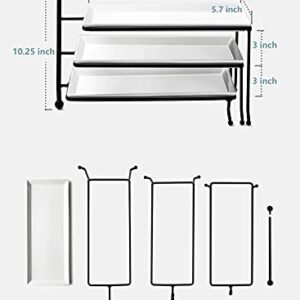 Sweese 731.101 3 Tiered Serving Stand, Foldable Rectangular Food Display Stand with White Porcelain Platters - Serving Trays, Dessert Display Server for Brithday Party, Valentine's Day and Events