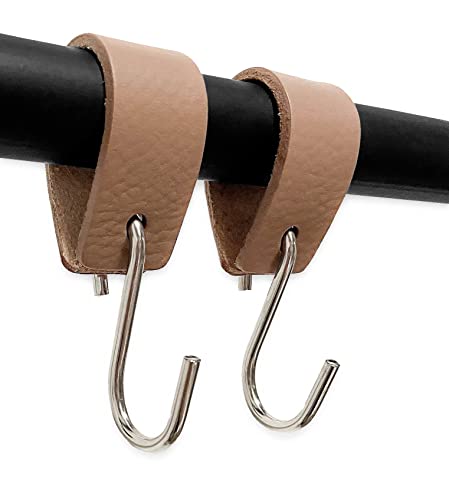 Brute Strength - Multifunctional Leather S-Hooks - Taupe - 6 Pieces - S Shaped Hooks - Coat Hook - Leather Hooks - Leather s Hooks - Black s Hooks - Kitchen Hooks