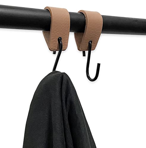 Brute Strength - Multifunctional Leather S-Hooks - Taupe - 6 Pieces - S Shaped Hooks - Coat Hook - Leather Hooks - Leather s Hooks - Black s Hooks - Kitchen Hooks