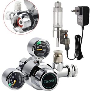 Clscea Aquarium CO2 Regulator Dual Gauge with Bubble Counter and Solenoid Valve, Single Stage