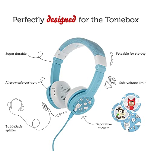 Tonies Foldable Wired Headphones for Kids - Comfortably Designed to fit On-Ear - Works with Toniebox and All 3.5mm Devices - Light Blue