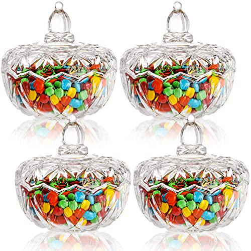 Youeon Set of 4 Glass Candy Dish with Lid, 6.2" Decorative Candy Bowl, Crystal Candy Jar, Cookie Jar, Jewelry Dish, Covered Candy Jar for Kitchen, Home, Office Desk, Candy Buffet