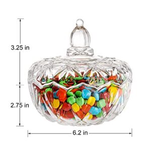 Youeon Set of 4 Glass Candy Dish with Lid, 6.2" Decorative Candy Bowl, Crystal Candy Jar, Cookie Jar, Jewelry Dish, Covered Candy Jar for Kitchen, Home, Office Desk, Candy Buffet