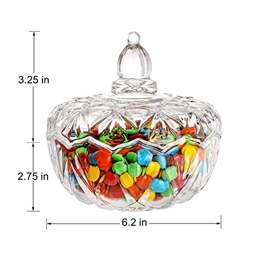 Youeon Set of 4 Glass Candy Dish with Lid, 6.2" Decorative Candy Bowl, Crystal Candy Jar, Cookie Jar, Jewelry Dish, Covered Candy Jar for Kitchen, Home, Office Desk, Candy Buffet