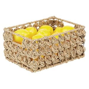 mDesign Seagrass Woven Rectangular Storage Basket Bin with Handles, Rectangle Weave Seagrass Storage Baskets for Shelves, Cubbies, Home, Hold Hand Towels, Food, Snacks, Appliances, 6 Pack, Natural/Tan