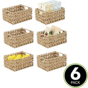 mDesign Seagrass Woven Rectangular Storage Basket Bin with Handles, Rectangle Weave Seagrass Storage Baskets for Shelves, Cubbies, Home, Hold Hand Towels, Food, Snacks, Appliances, 6 Pack, Natural/Tan