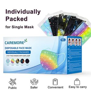 Disposable Face Masks With Designs, Individually Wrapped Masks, Breathable Face Masks (Sky)